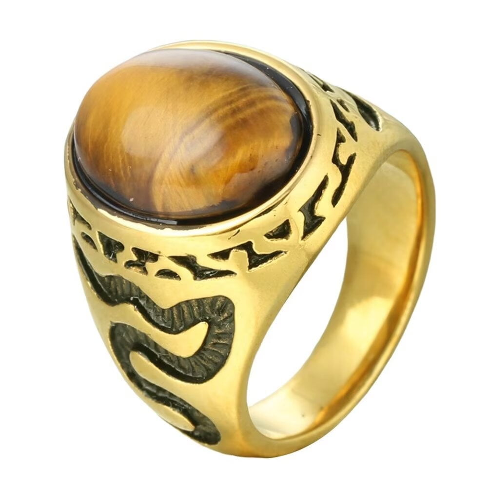 PAMTIER Men's Stainless Steel Vintage Unique Flower Pattern Sides Snake ...