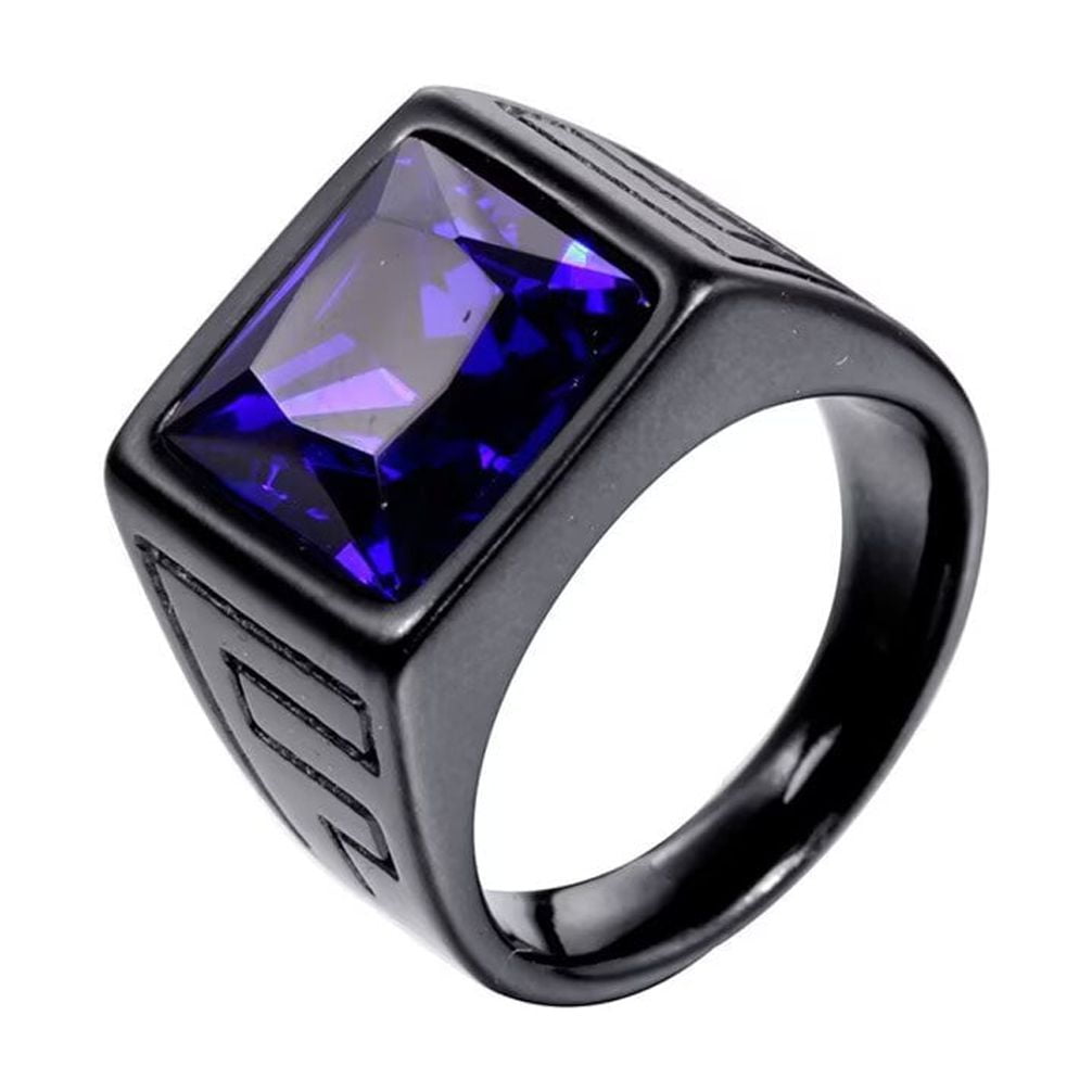 PAMTIER Men's Vintage Stainless Steel Carved Alphabet F Square Cut Blue ...