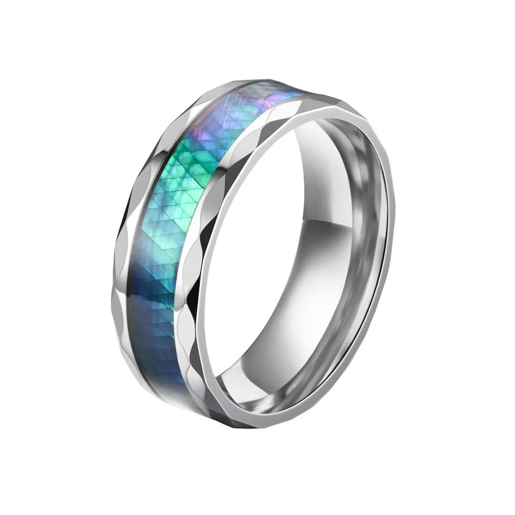 PAMTIER Men's Women's Stainless Steel 8MM Creative Colorful Shell Snake Skin Pattern Ring Silver ...