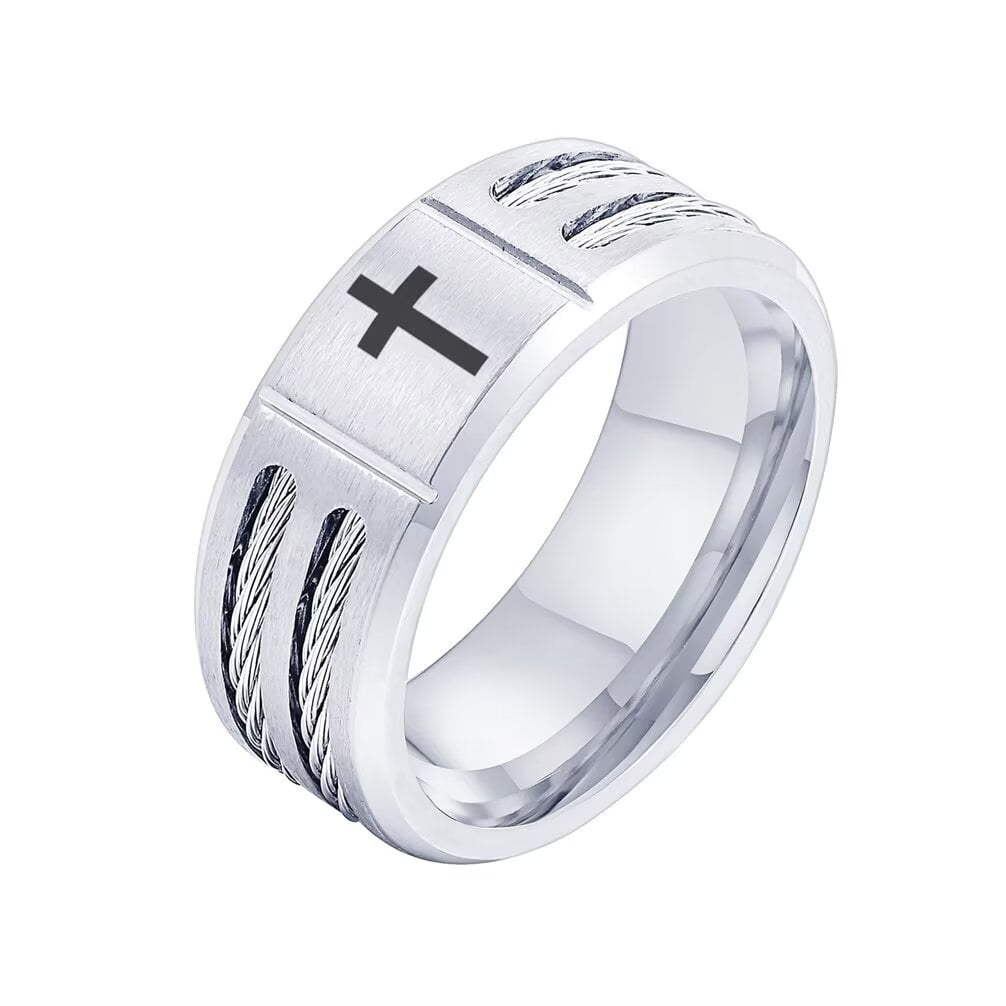 PAMTIER Men's Women's Stainless Steel 9MM Brushed Finish Classic Cross ...