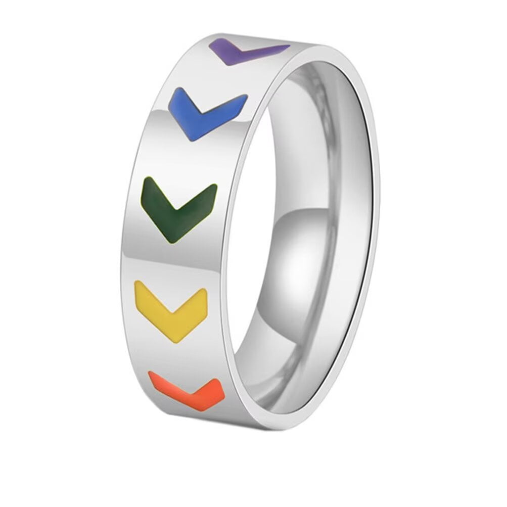 PAMTIER Men's Women's Stainless Steel Classic Arrow Rainbow Wedding ...