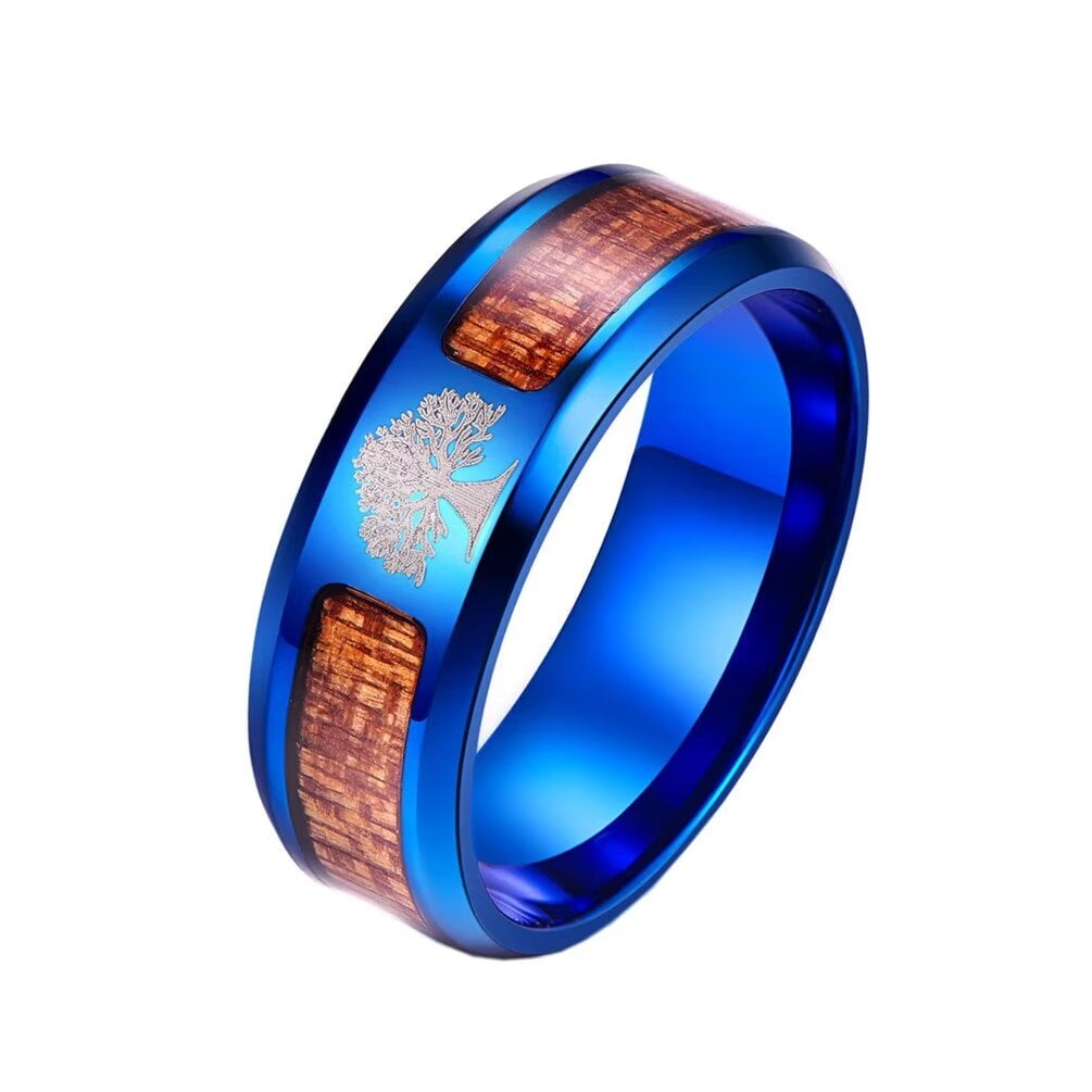 PAMTIER Men's Women's Stainless Steel Simple Center Wood Inlay Tree of ...