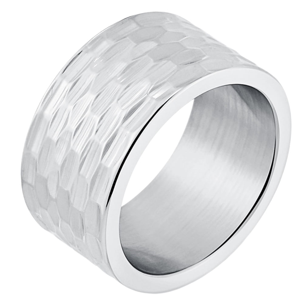PAMTIER Stainless Steel 12MM Honeycomb Textured Polished Finish Rings ...
