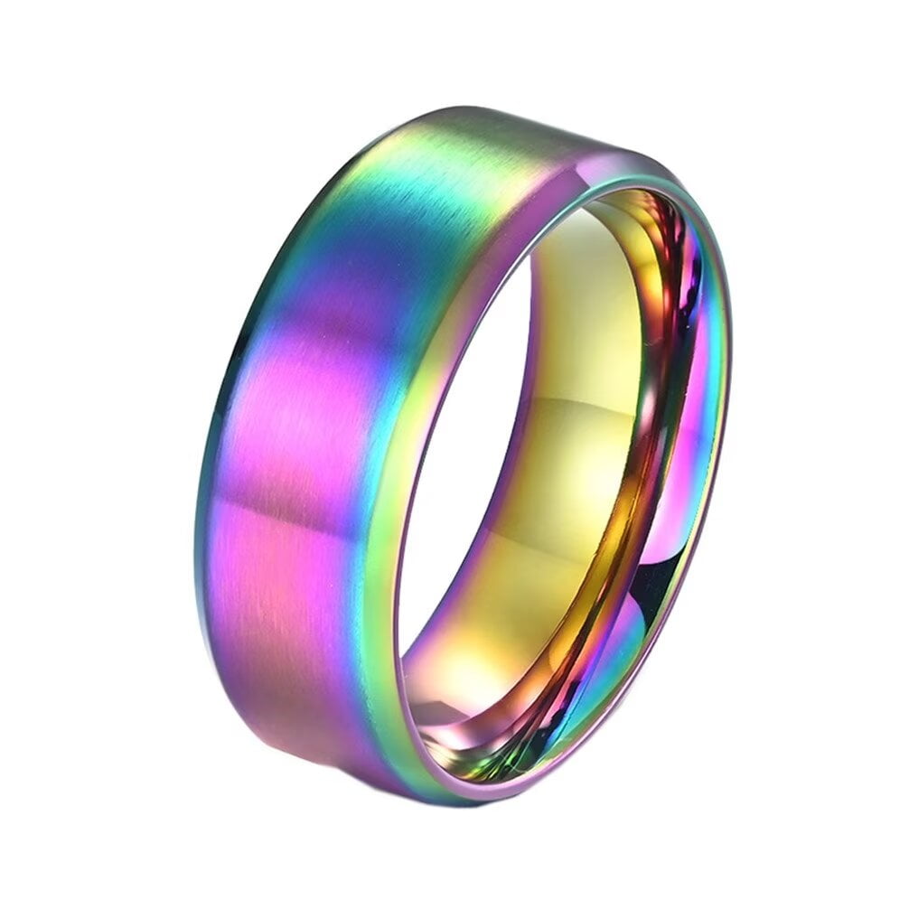 PAMTIER Stainless Steel 8MM Brushed Minimalist Wedding Band Ring for Men Women Rainbow Size 9 ...