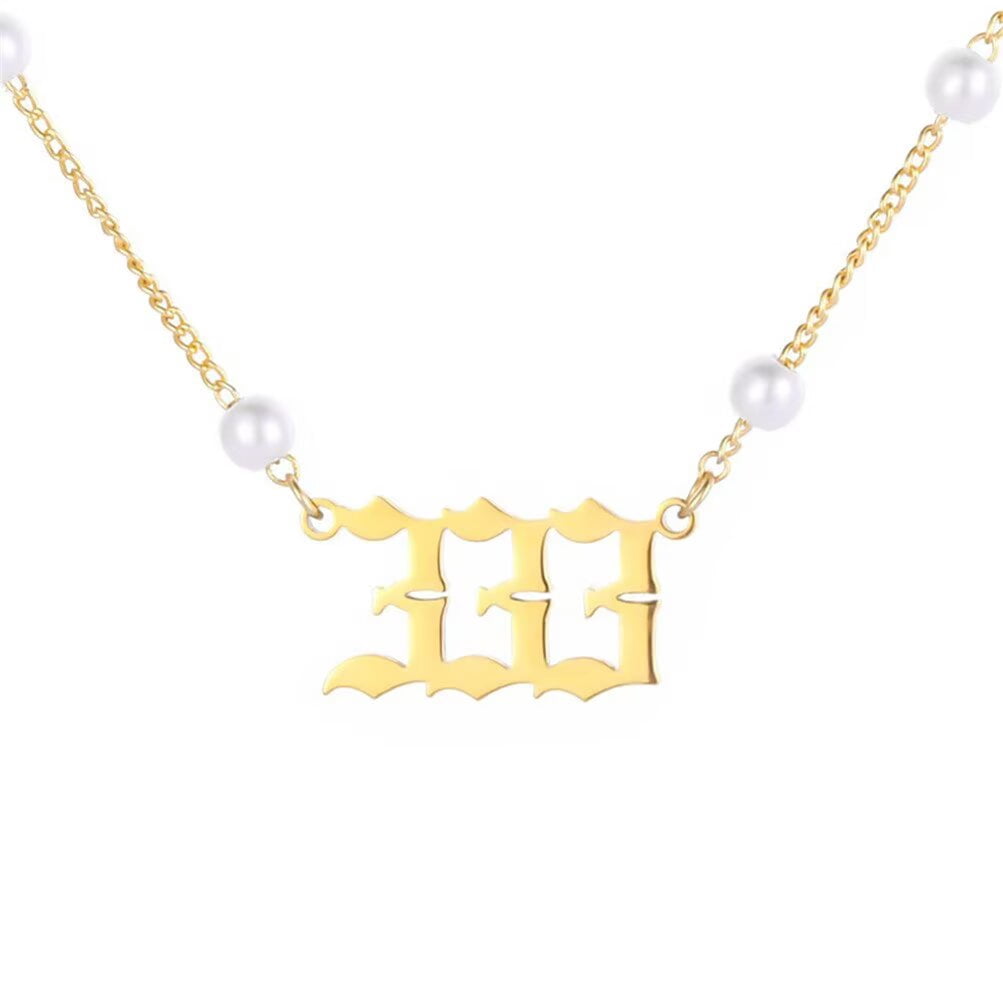 PAMTIER Stainless Steel Creative Angel Number Pearls Pendant Necklace ...