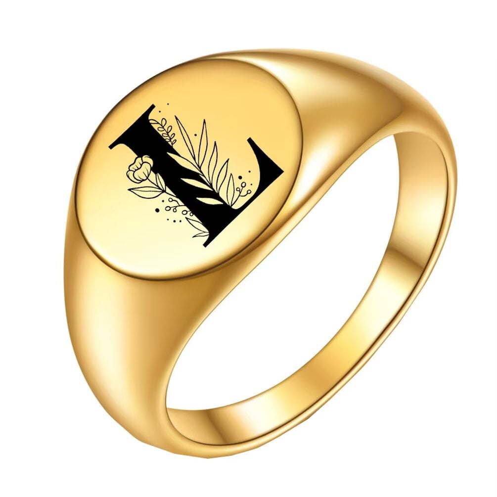 PAMTIER Stainless Steel Creative Oval Flower Initial Alphabet A to Z ...