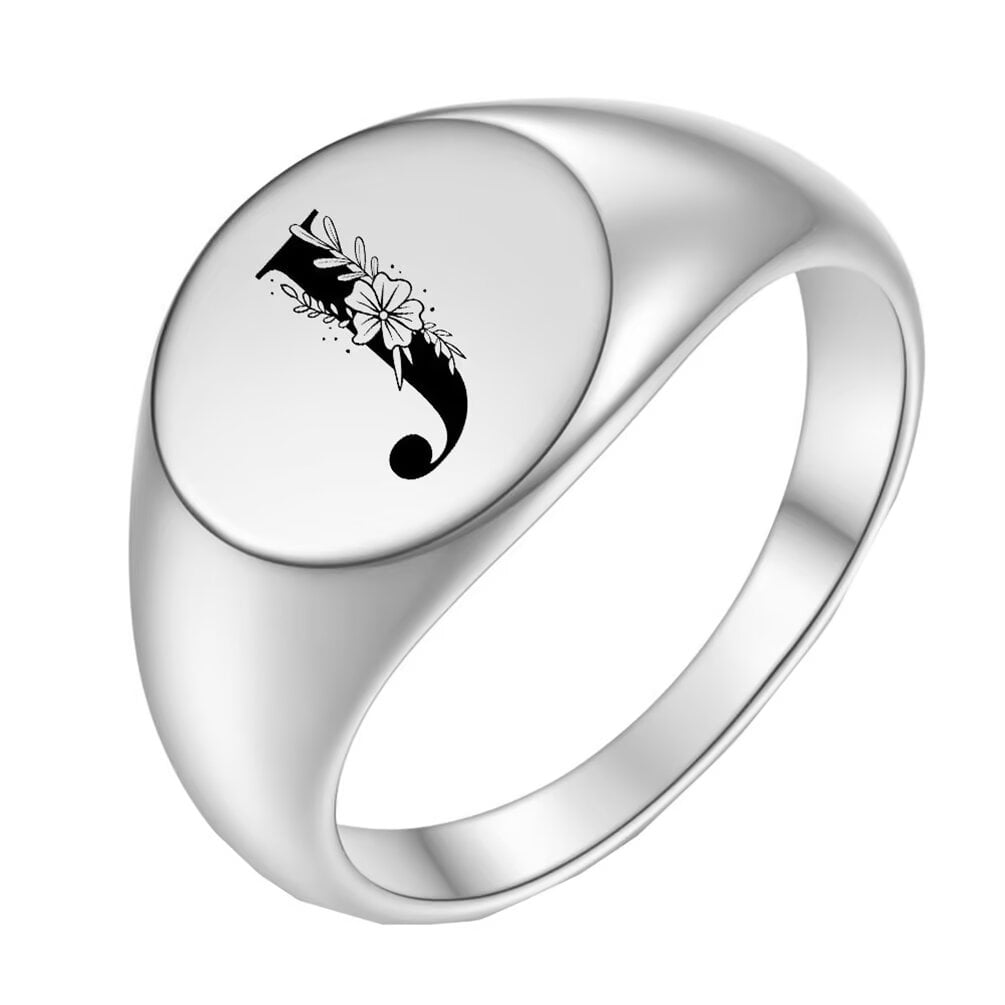 PAMTIER Stainless Steel Personalized Oval Flower Initial Alphabet A to ...