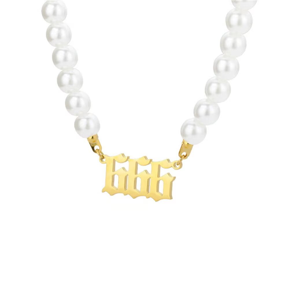 PAMTIER Stainless Steel Simple Angel Number Pendant Necklace Pearls ...