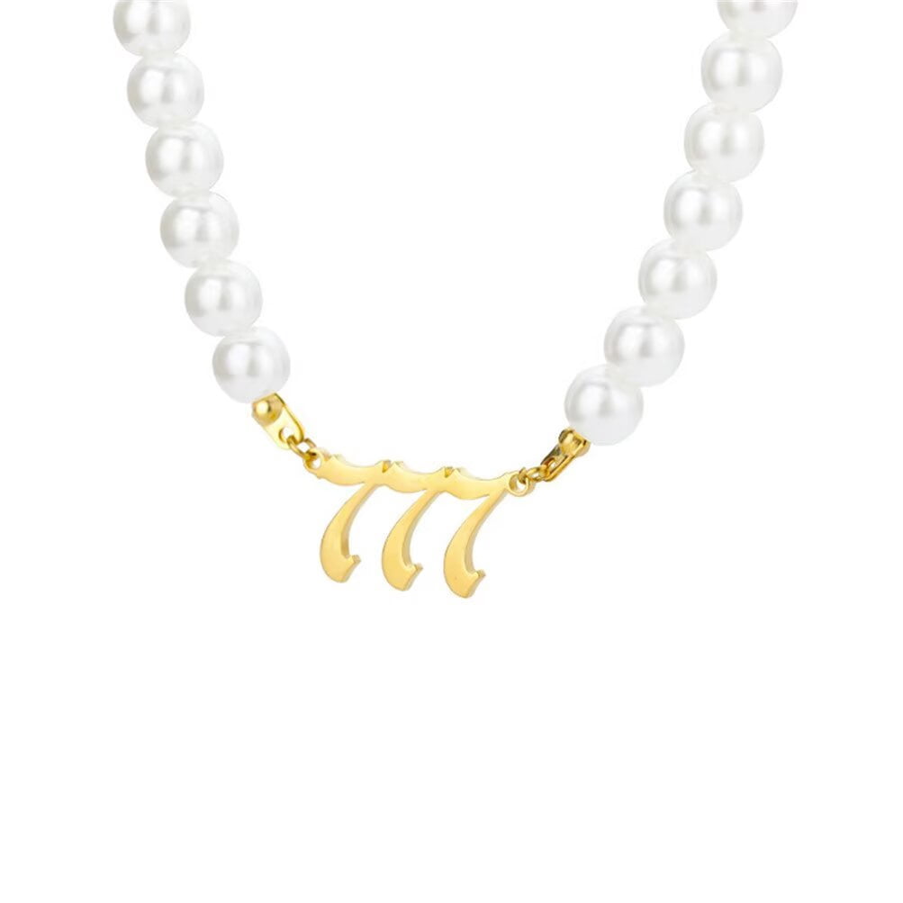 PAMTIER Stainless Steel Simple Angel Number Pendant Necklace Pearls ...