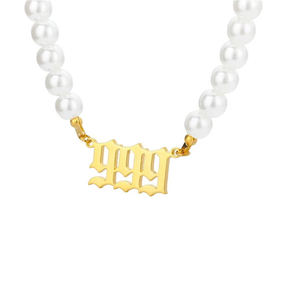 PAMTIER Stainless Steel Simple Angel Number Pendant Necklace Pearls ...