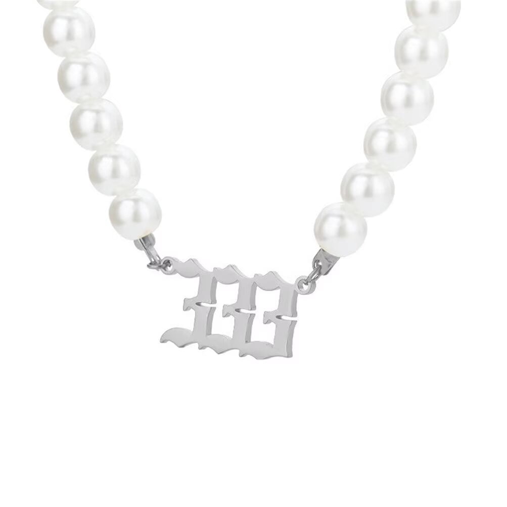 PAMTIER Stainless Steel Simple Angel Number Pendant Necklace Pearls ...