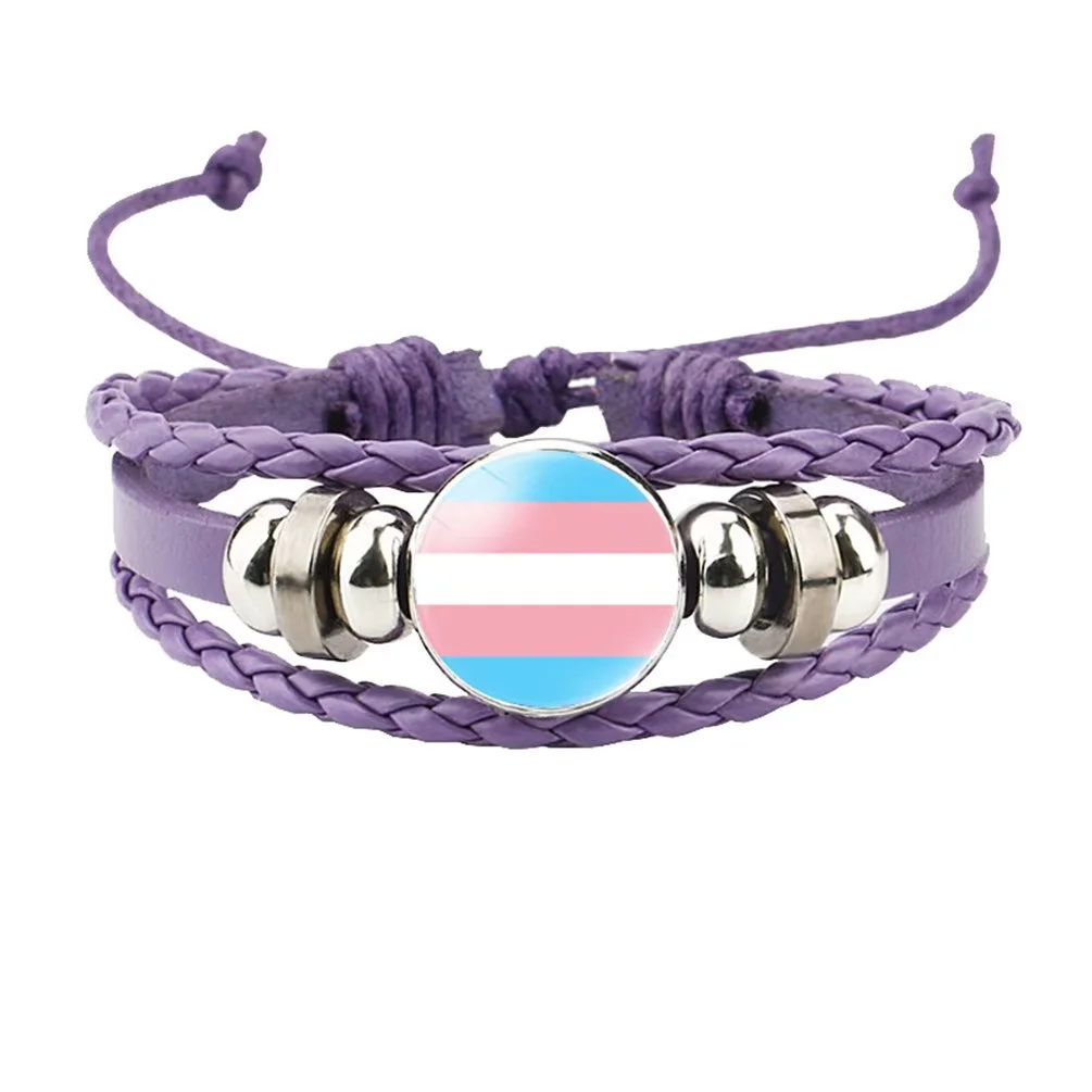 PAMTIER Unisex Alloy 18mm Cool Colorful Stripes Transgender Flag ...