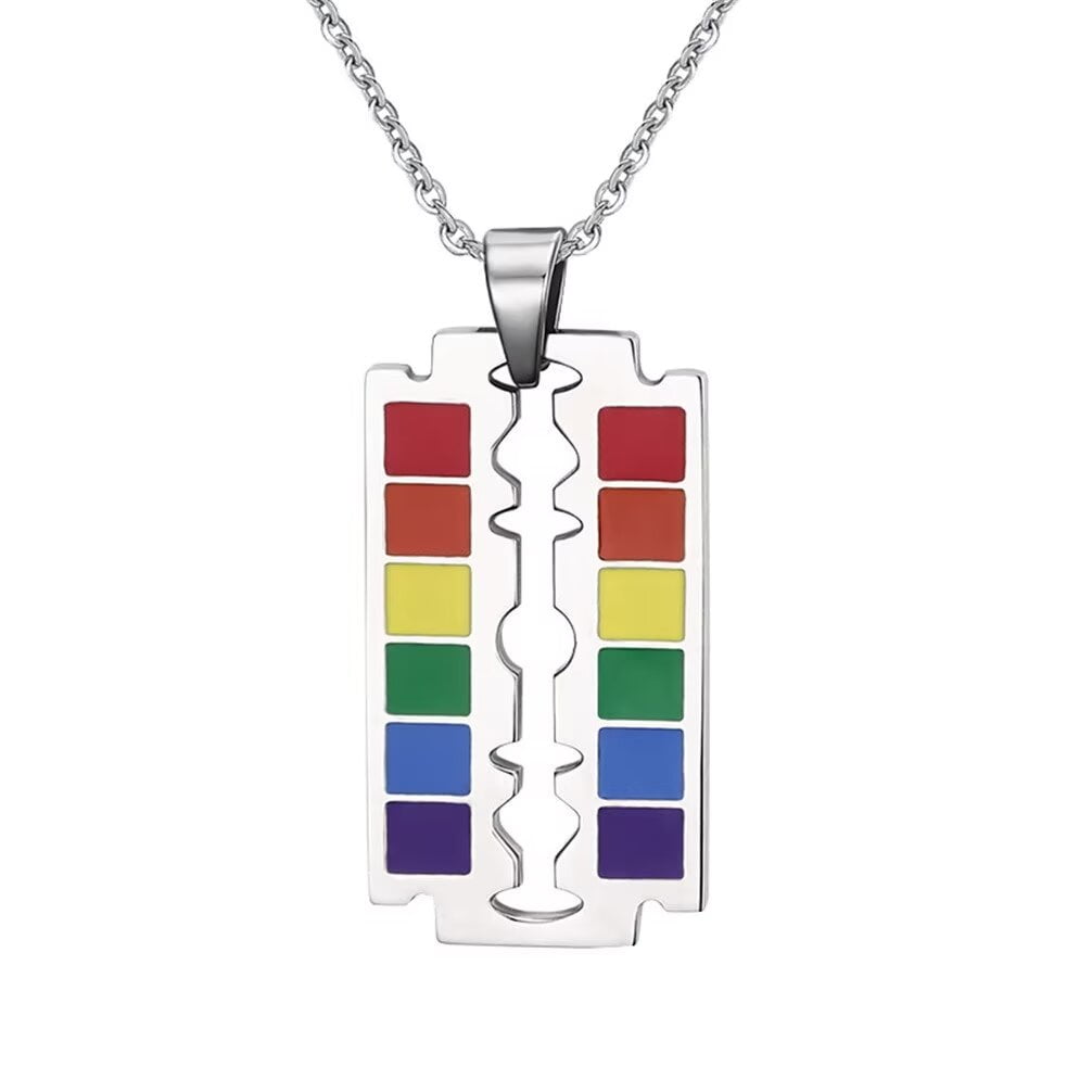 PAMTIER Unisex Hip Hop Stainless Steel Gothic Rainbow Double Edge ...