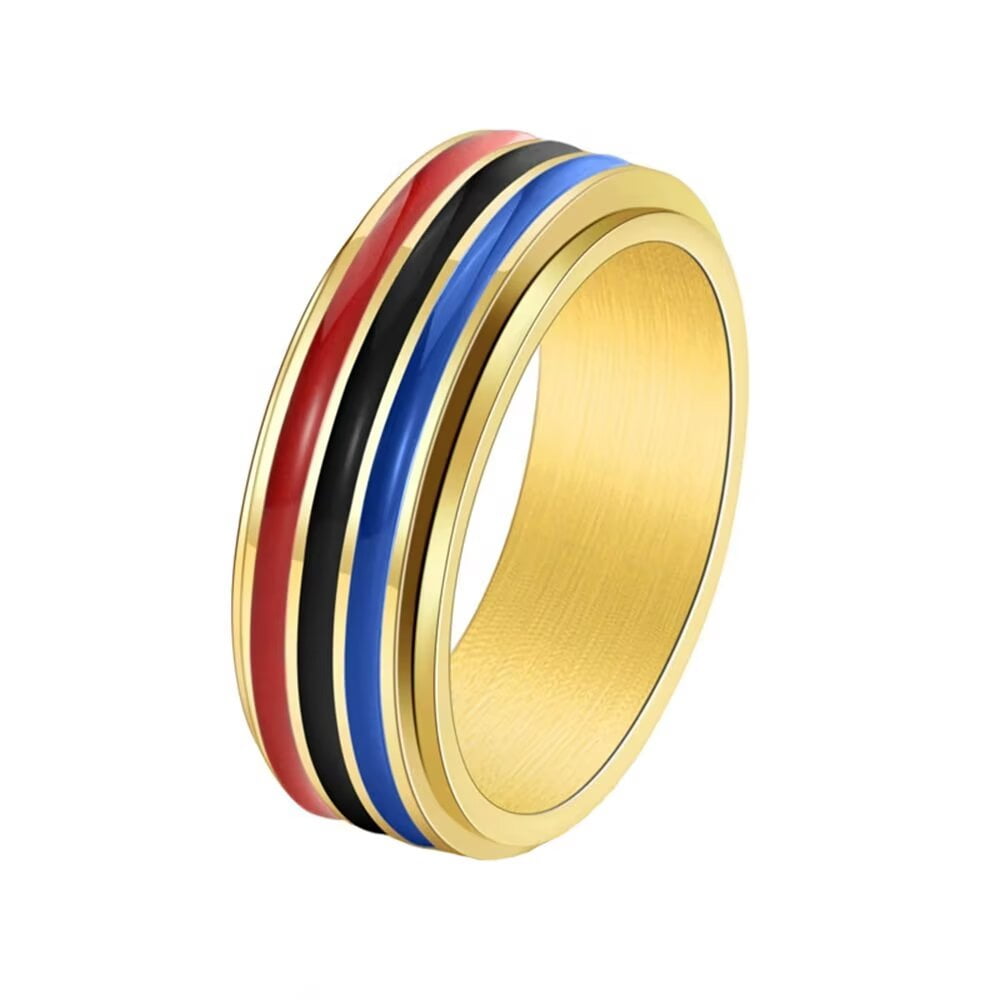 PAMTIER Unisex Jewelry Stainless Steel Rainbow Rings Couple Retro ...