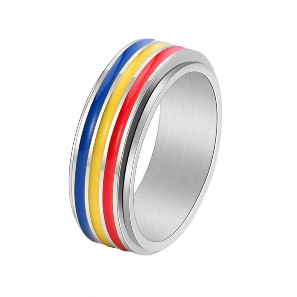 PAMTIER Unisex Jewelry Stainless Steel Rainbow Rings Couple Retro ...