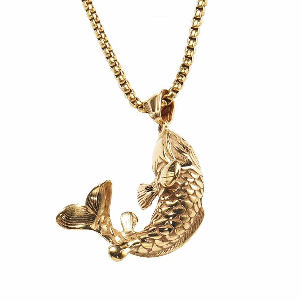 PAMTIER Unisex Retro Lucky Sign Chinese Koi Carp Cyprinoid Fish Amulet ...