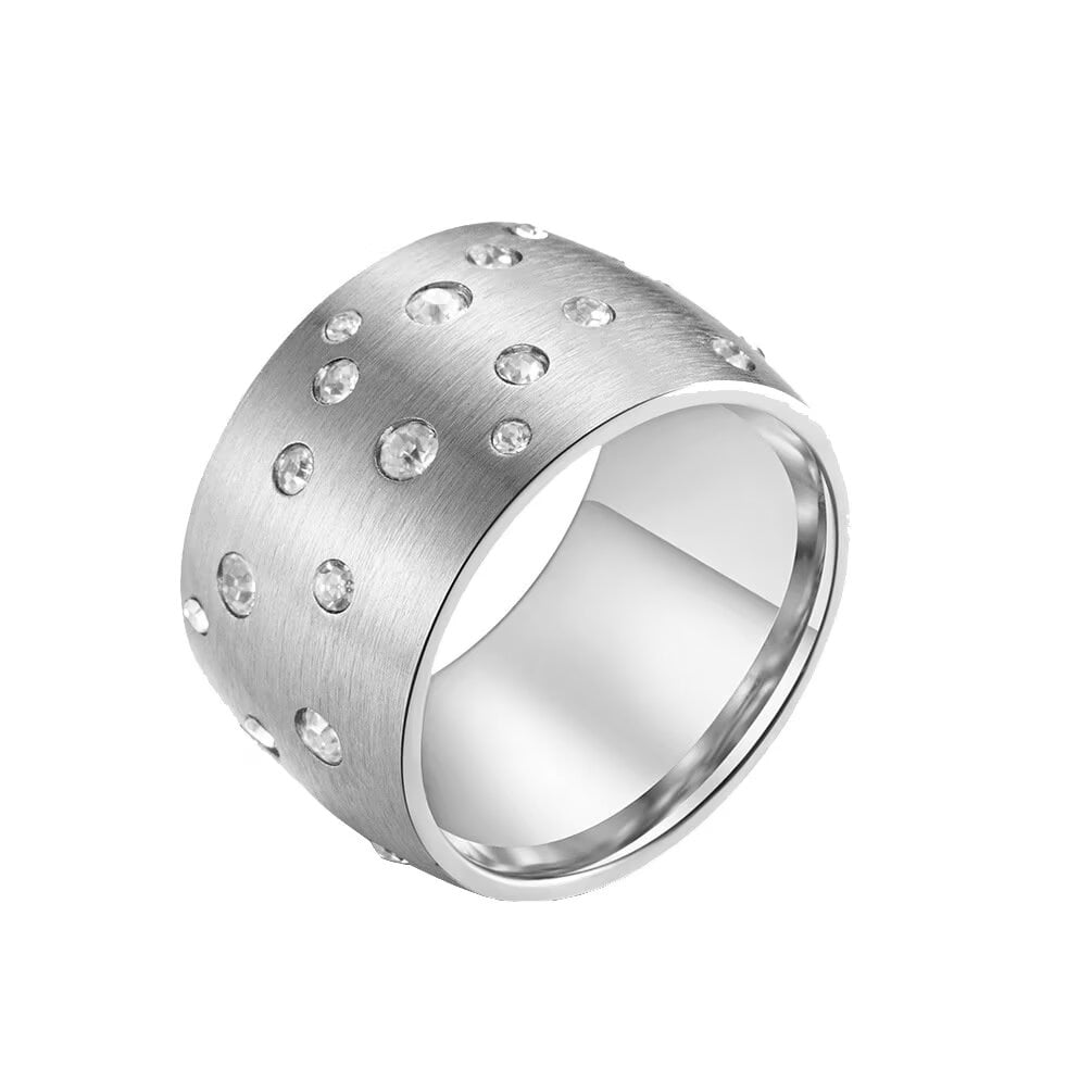 PAMTIER Unisex Stainless Steel 14MM Creative Romantic Gypsophila Starry Sky Ring Micro CZ Inlay ...