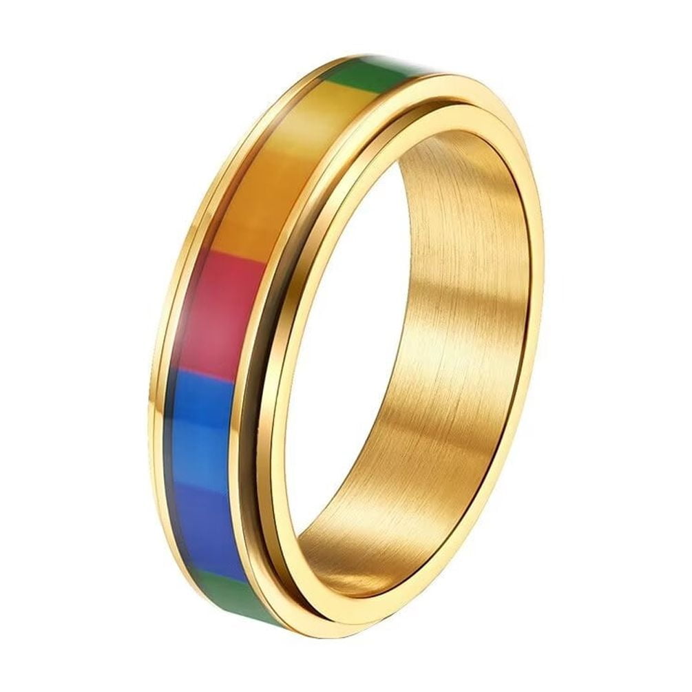 PAMTIER Unisex Stainless Steel 6MM Rainbow Flag Stripe LGBT Gay ...