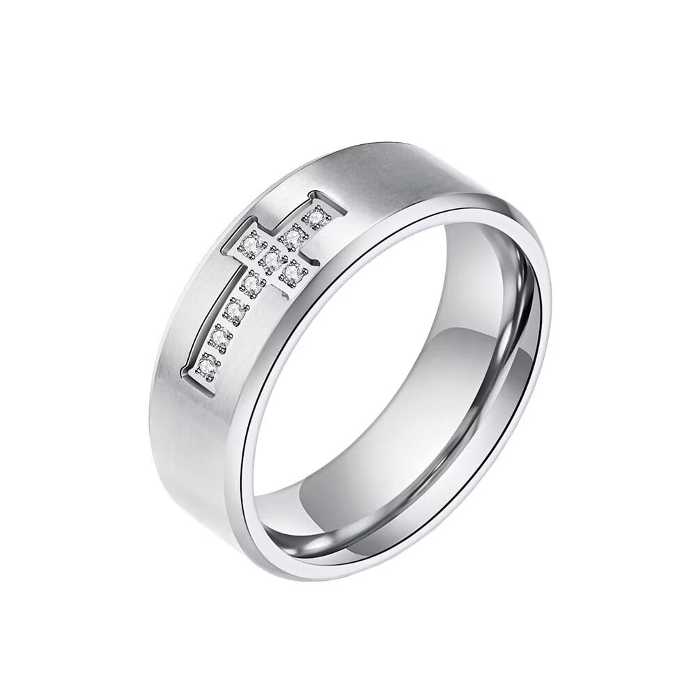 PAMTIER Unisex Stainless Steel 8mm Creative Simple Cross Ring with ...