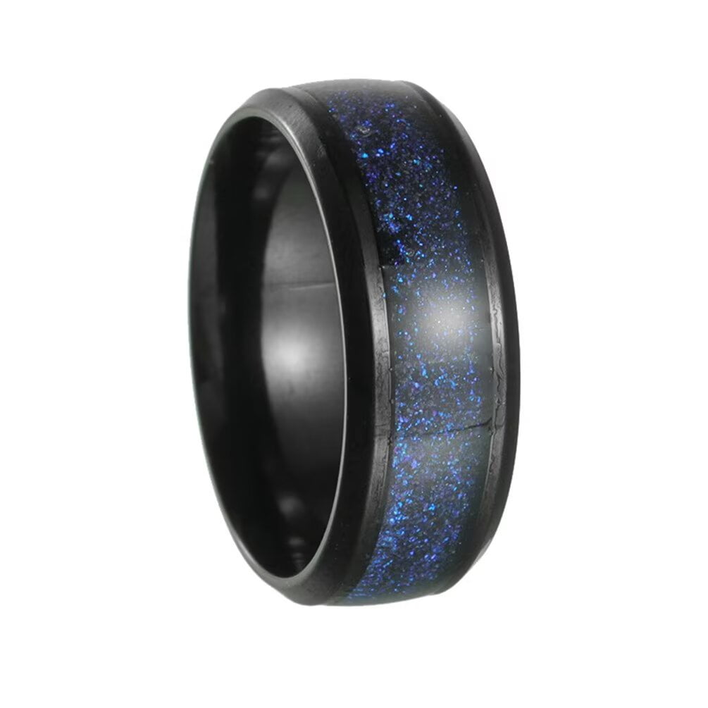 PAMTIER Unisex Stainless Steel Cool Unique 8MM Mysterious Romantic Blue Stars Starry Sky Inlay ...