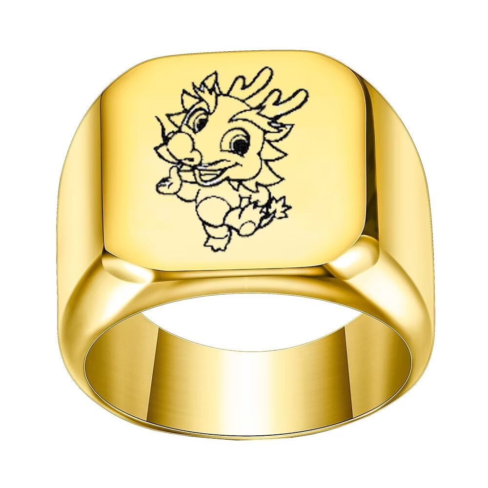 PAMTIER Unisex Stainless Steel Dome Solid 12 Chinese Zodiac Lucky ...