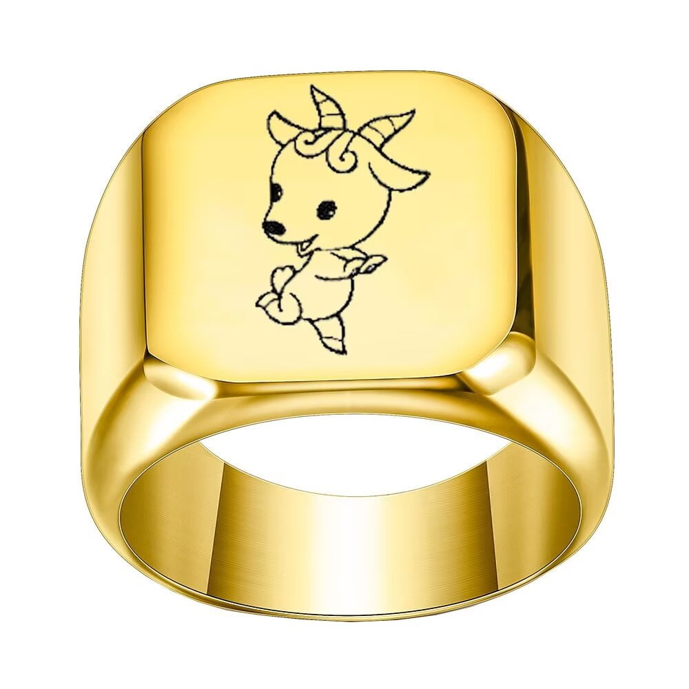 PAMTIER Unisex Stainless Steel Dome Solid 12 Chinese Zodiac Lucky ...