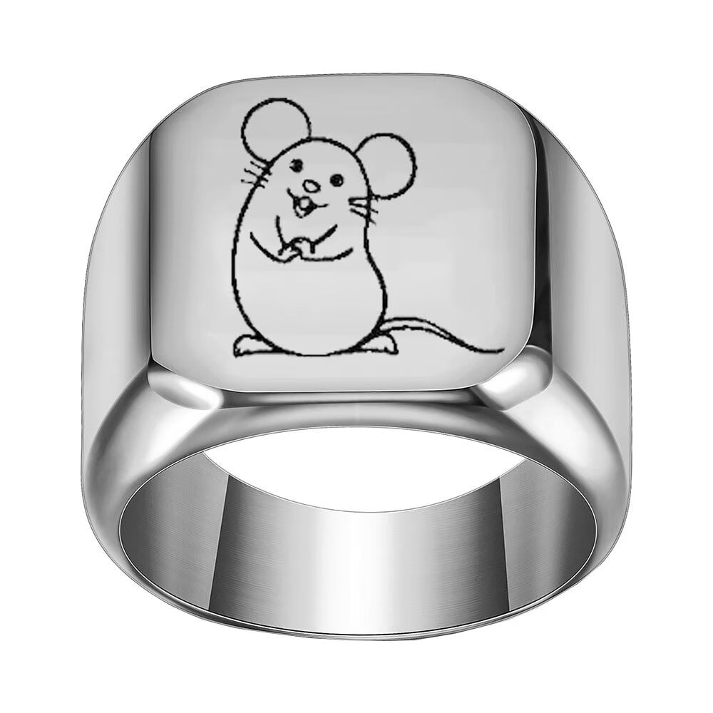 PAMTIER Unisex Stainless Steel Dome Solid 12 Chinese Zodiac Lucky ...