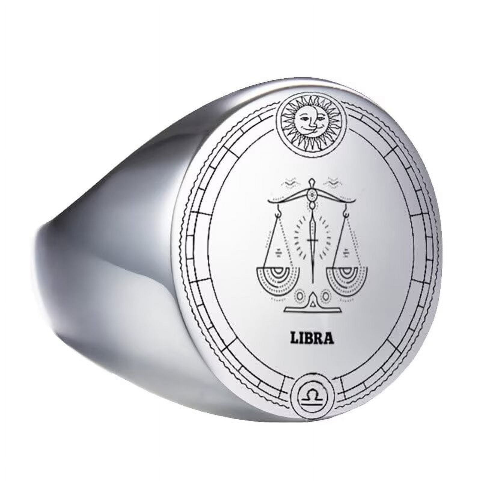 PAMTIER Unisex Stainless Steel Dome Solid Plain 12 Constellation Horoscope Zodiac Signet Ring ...