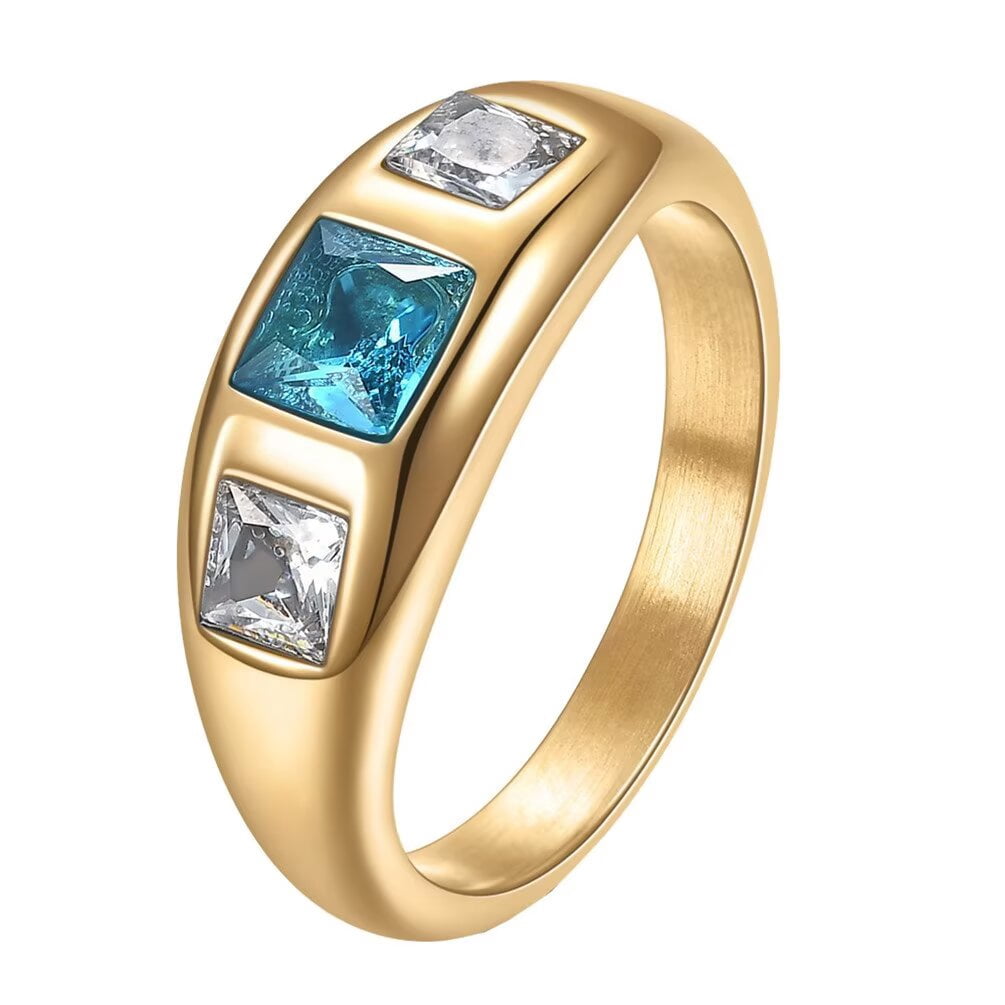 PAMTIER Unisex Stainless Steel Simple Unique Square Cut Blue Rhinestone ...