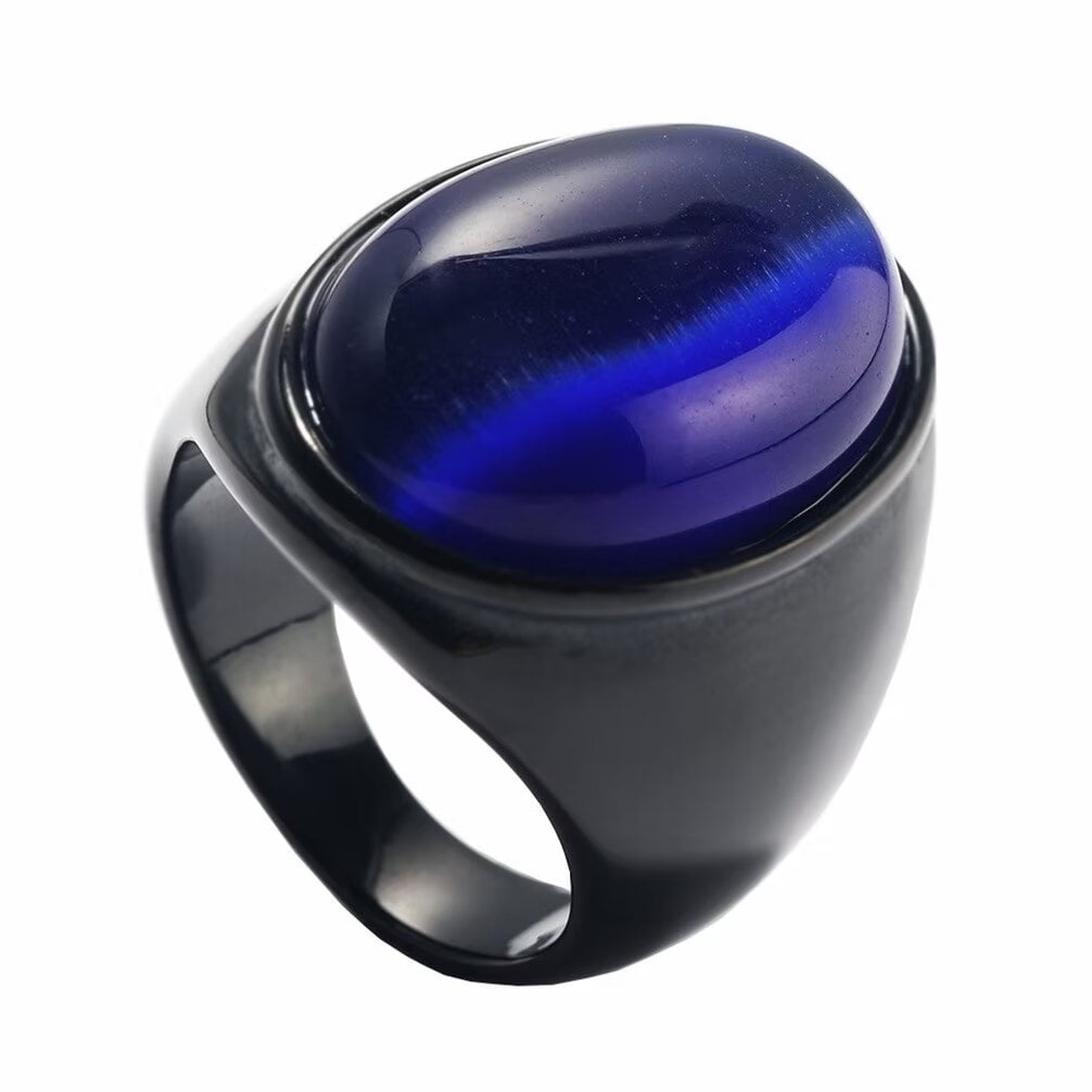 PAMTIER Unisex Stainless Steel Vintage Classic Oval Cut Blue Agate ...