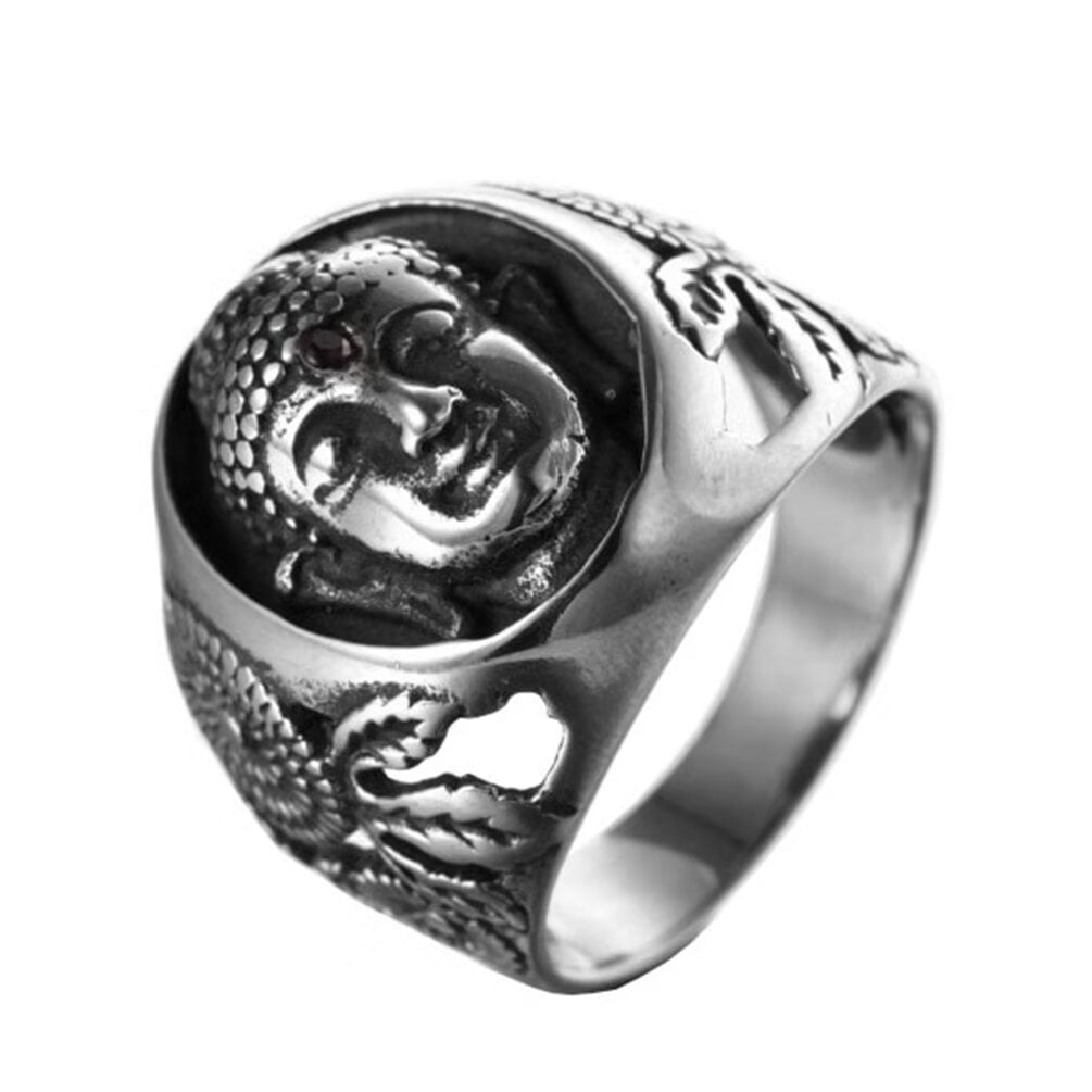 PAMTIER Unisex Stainless Steel Vintage Domineering Tibetan Buddhist Red ...