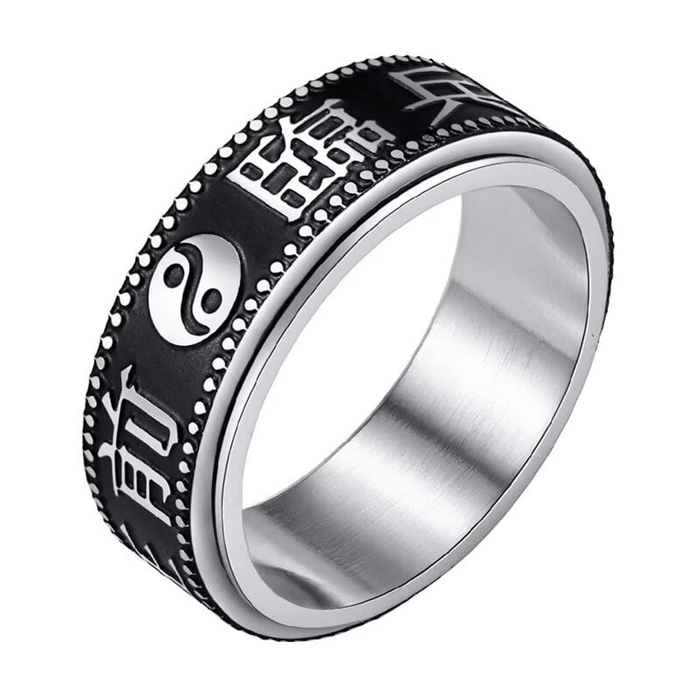 PAMTIER Unisex Stainless Steel Vintage Punk 9 Words Mantra Rotatable ...