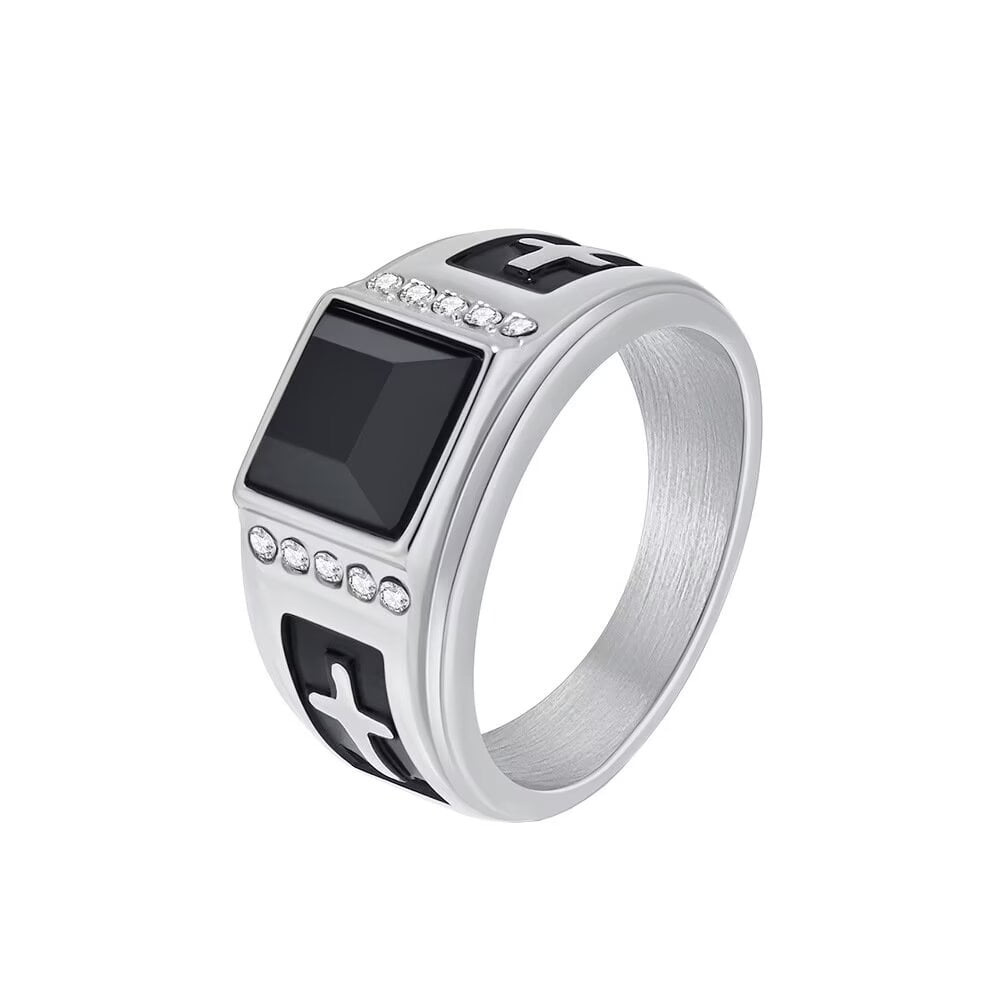 PAMTIER Unisex Stainless Steel Vintage Classic 12mm Black Gemstone ...