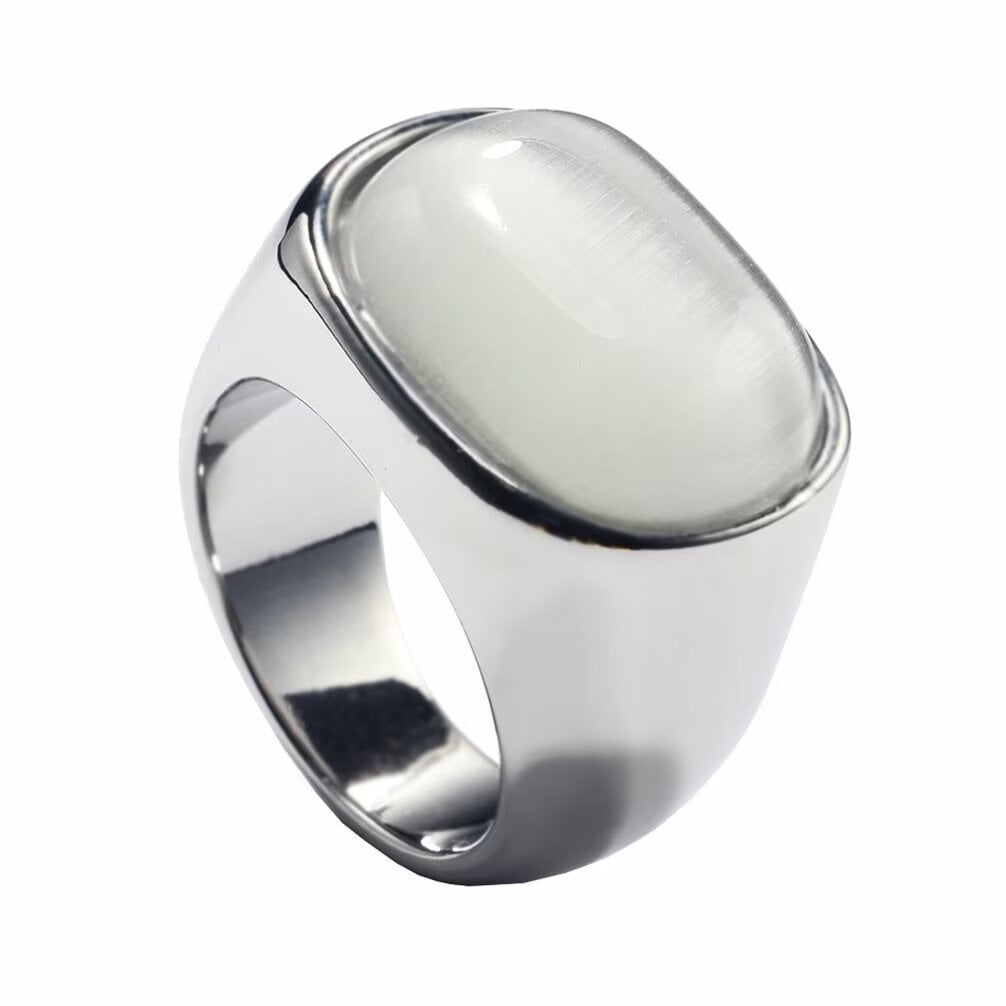 PAMTIER Unisex Stainless Steel Vintage Simple Oval Cut White Agate ...