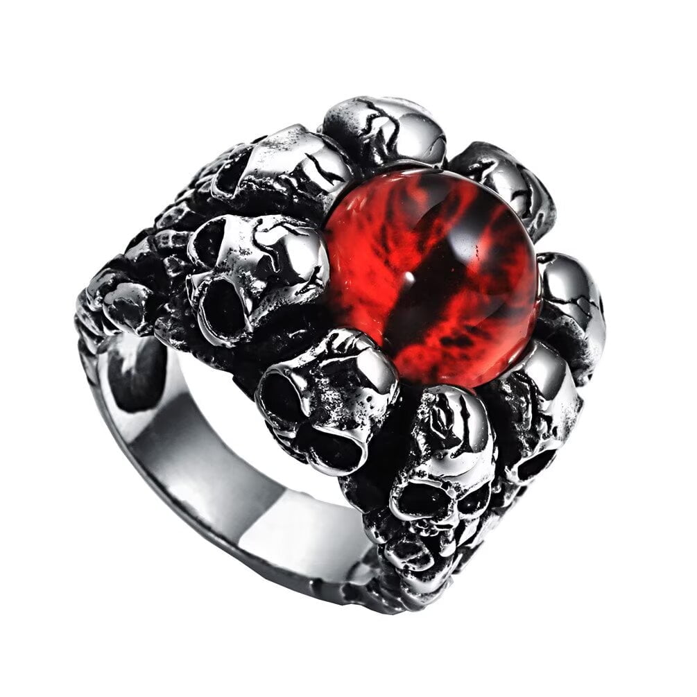 PAMTIER Vintage Gothic Biker Bloody Red Devil Eyes Skull Ring for Men Stainless Steel with ...