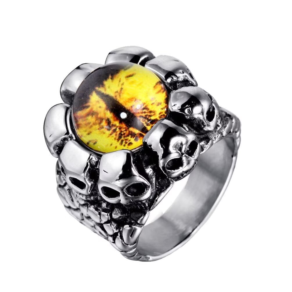PAMTIER Vintage Gothic Devil Yellow Leopard Ghost Eyes Skull Ring for ...