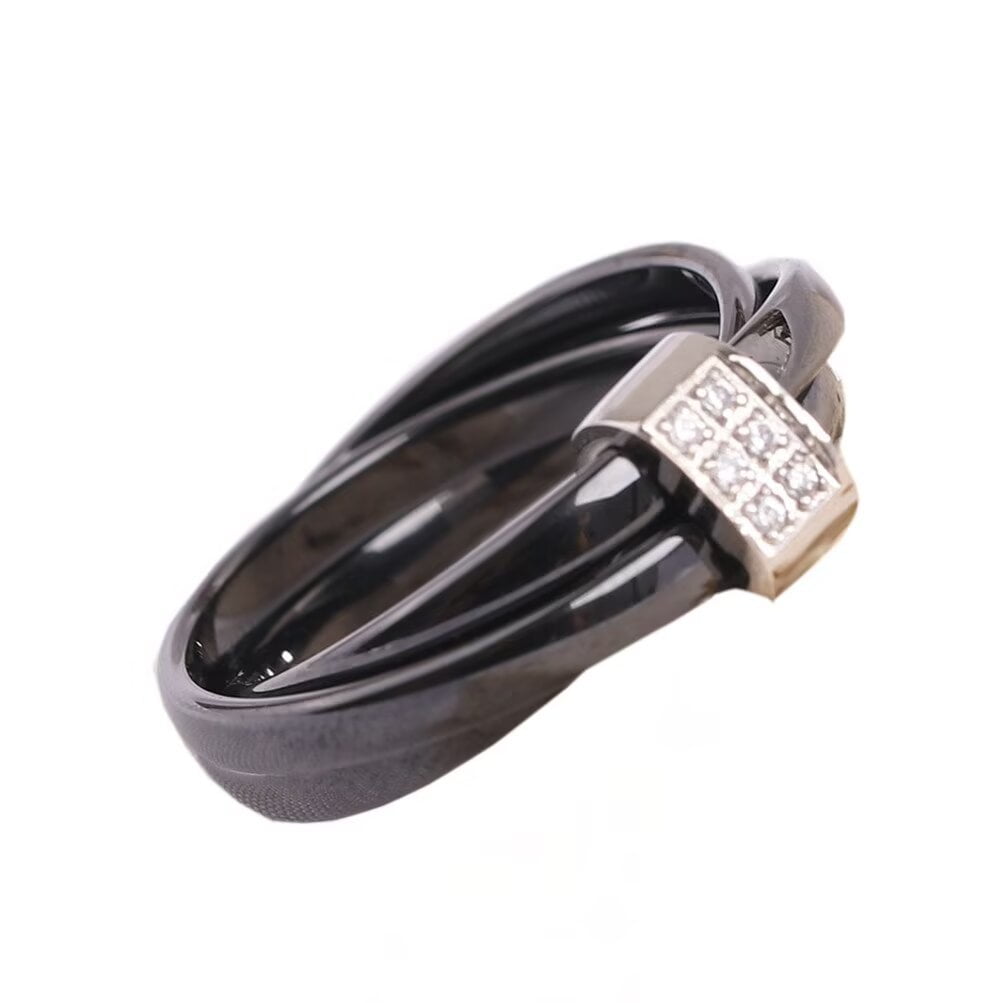 PAMTIER Women's Ceramic Cubic Zirconia Inlay Creative 2 in 1 Ring Black ...