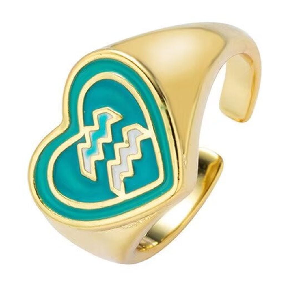 PAMTIER Women's Stainless Steel Creative 12 Constellations Heart Adjustable Wrap Open Ring Gold ...