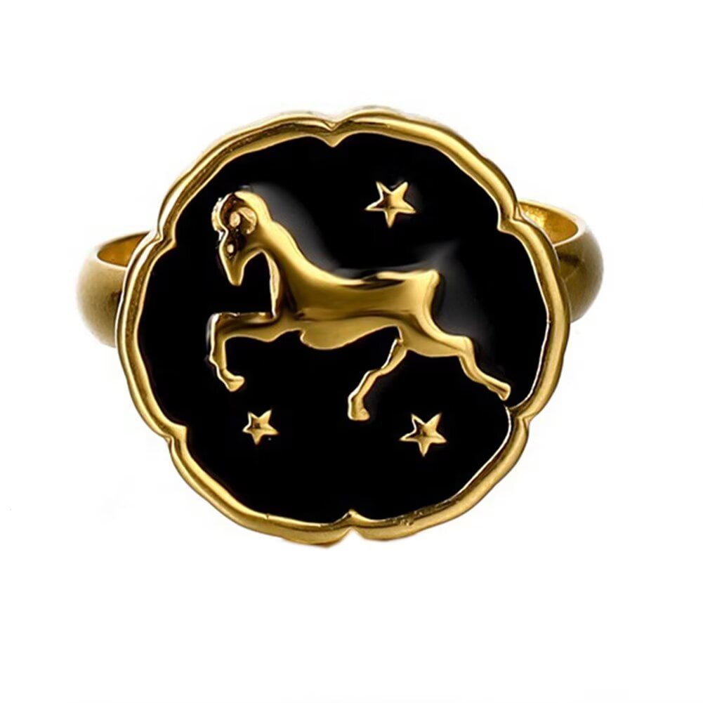 PAMTIER Women's Stainless Steel Creative Enamel 12 Constellations Adjustable Wrap Ring Gold ...