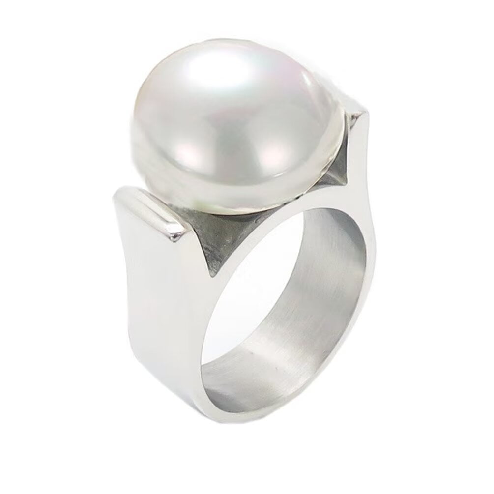 PAMTIER Women's Stainless Steel Vintage Exaggerated Large Pearl Wedding ...