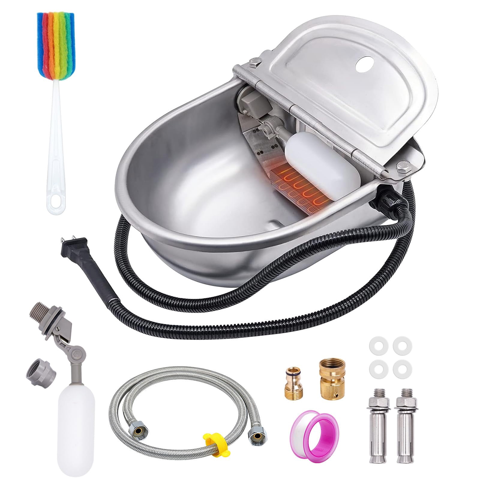 PAMUNULA Automatic Heated Dog Water Bowl with Float Valve Large Outdoor ...