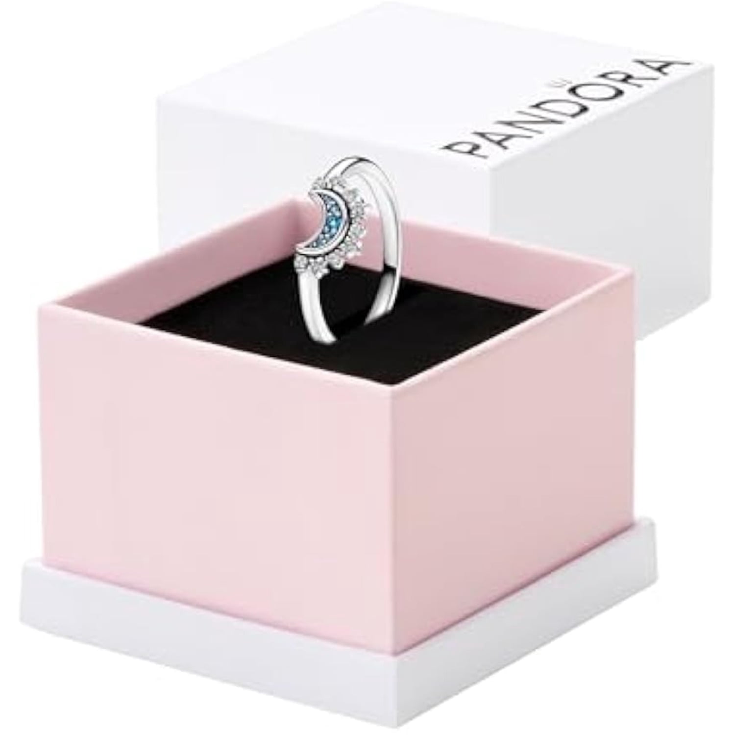 PAN_DORA Celestial Blue Sparkling Moon Ring - Silver Ring for Women ...
