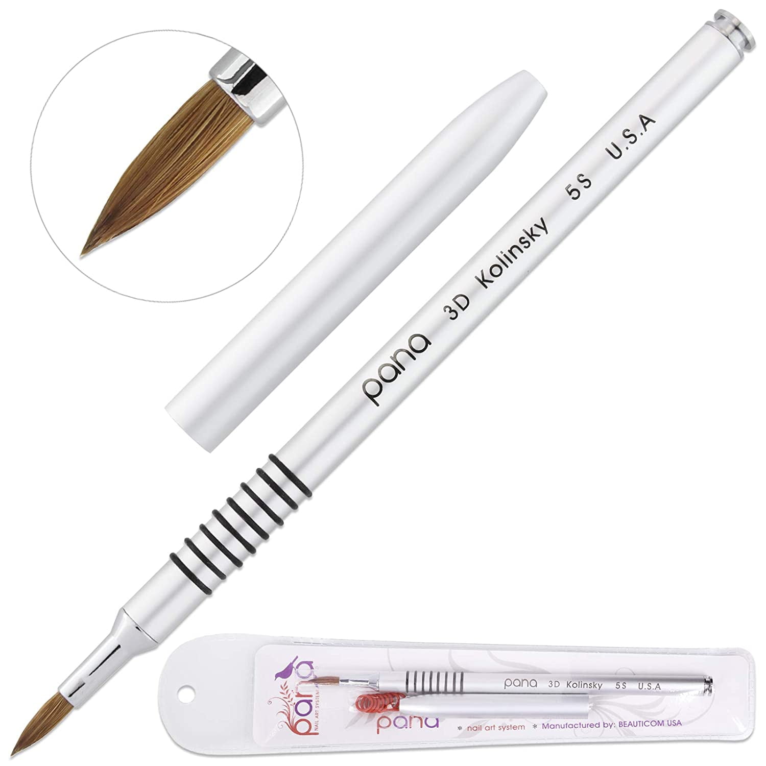 PANA 3D Kolinsky Acrylic Nail Art Sculpture Brush with Silver Metal Non ...
