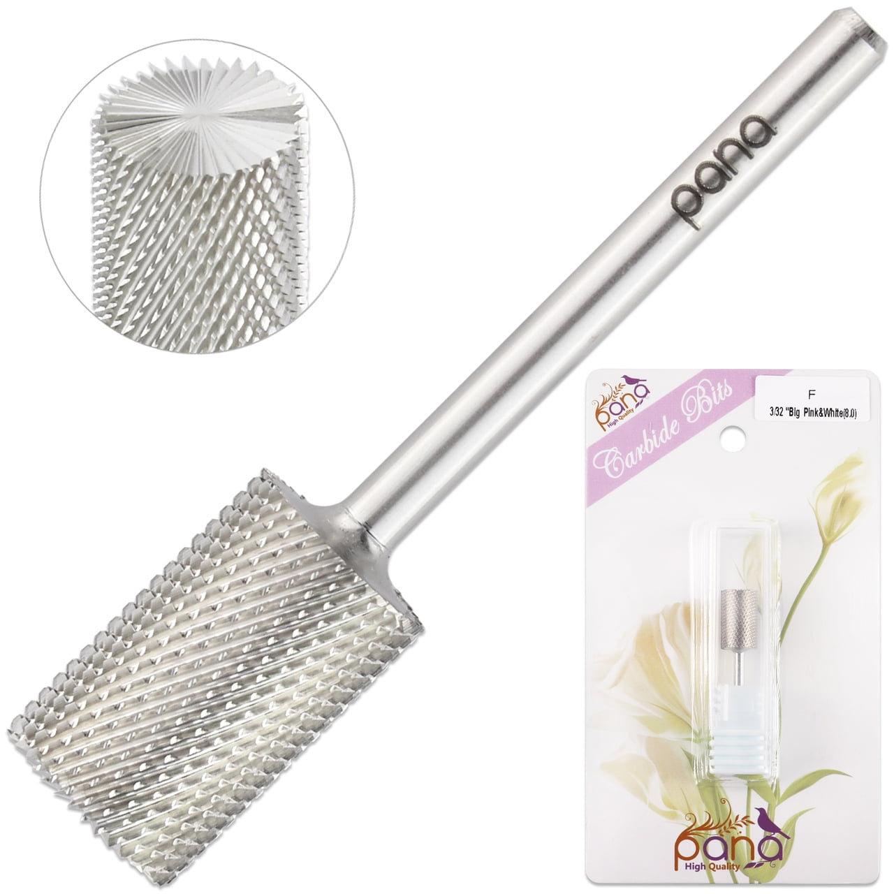 PANA USA Professional 3/32" Big Pink & White Nail Drill Carbide Bit ...