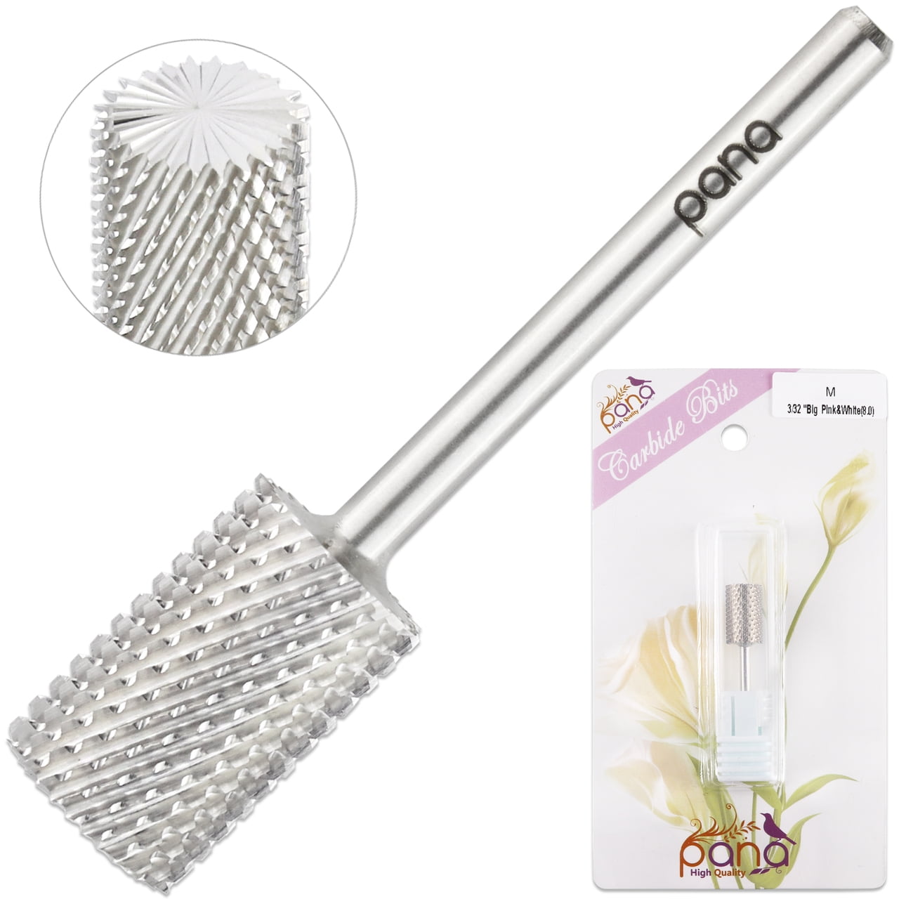 PANA USA Professional 3/32" Big Pink & White Nail Drill Carbide Bit ...