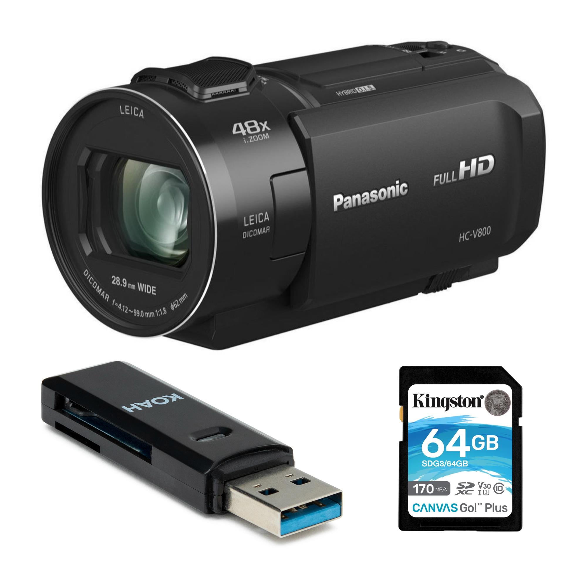 PANASONIC HC-V800 HD Camcorder with 64GB SD and 2-in-1 USB Memory Card ...