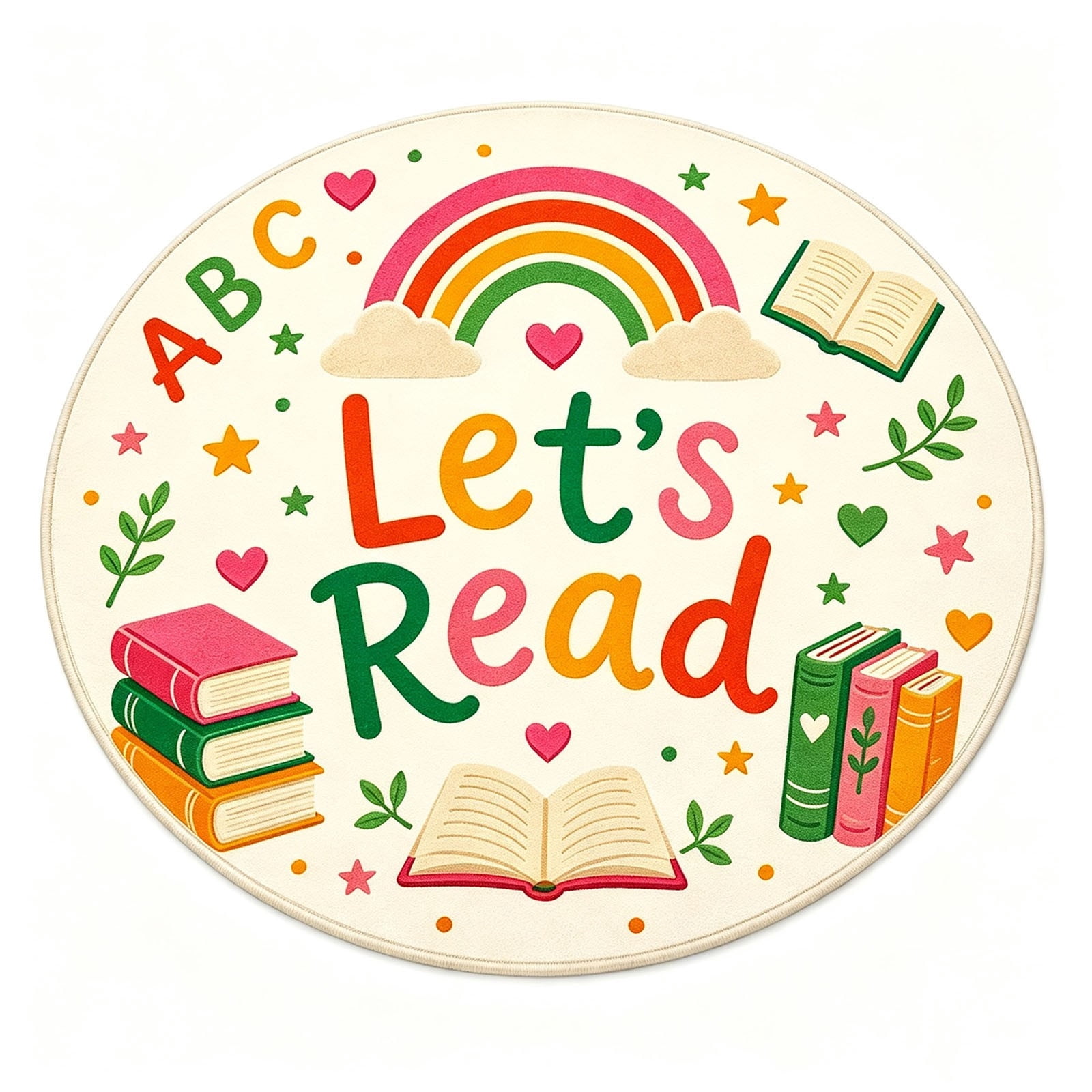 PANCHENH Kids Reading Corner Round Rug Educational Circular Area Carpet ...