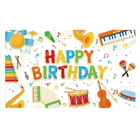 PANCHENH Musical Happy Birthday Banner Colorful Music Note Piano Drum ...