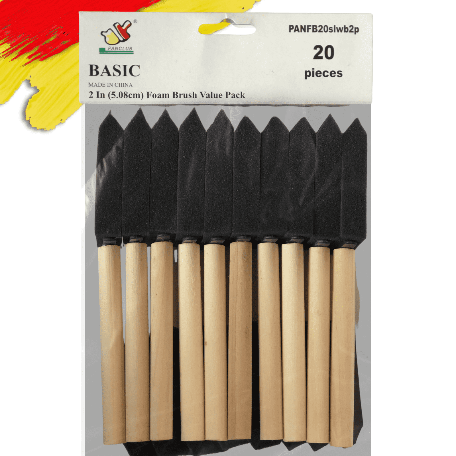 PANCLUB Foam Paint Brush Set 2 inch, Sponge Brush Paint 20 Pack with Wood Handles,Great for Art ...