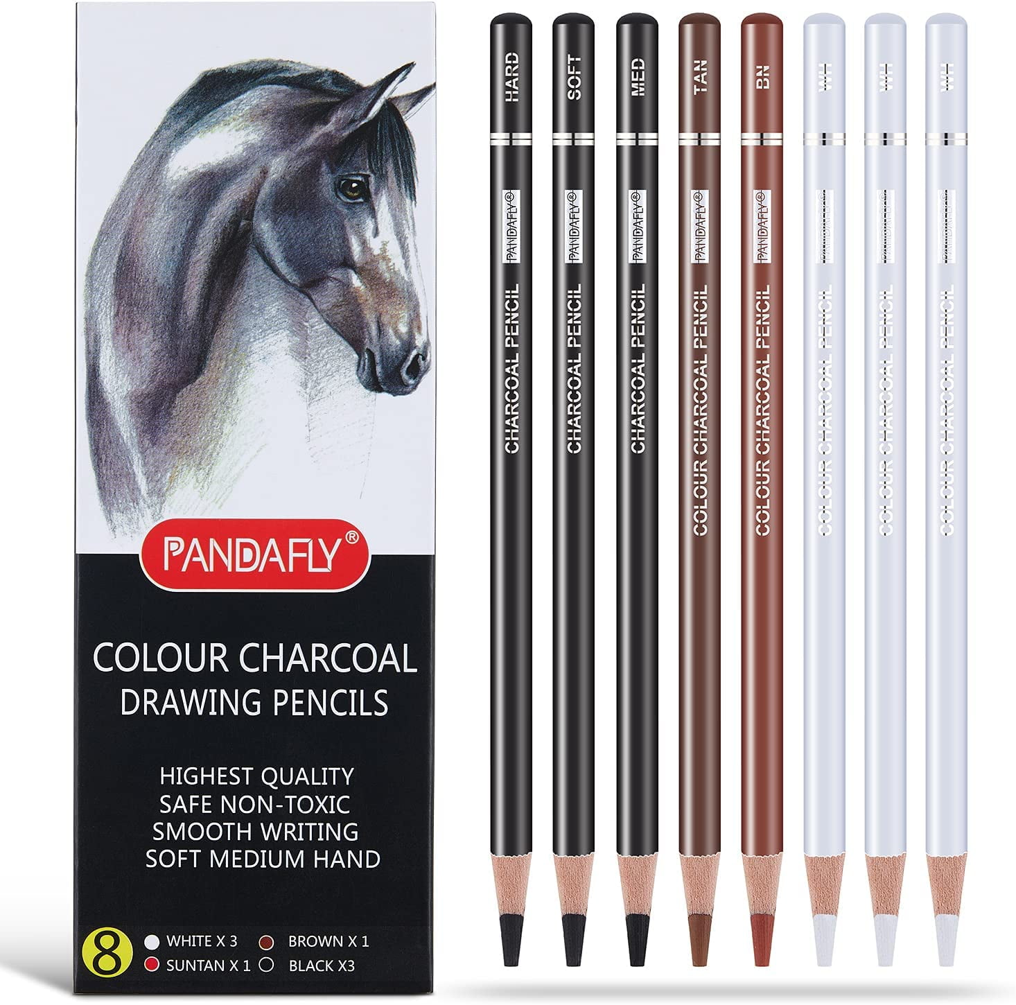 PANDAFLY Professional Colour Charcoal Pencils Drawing Set, 8 Pieces ...